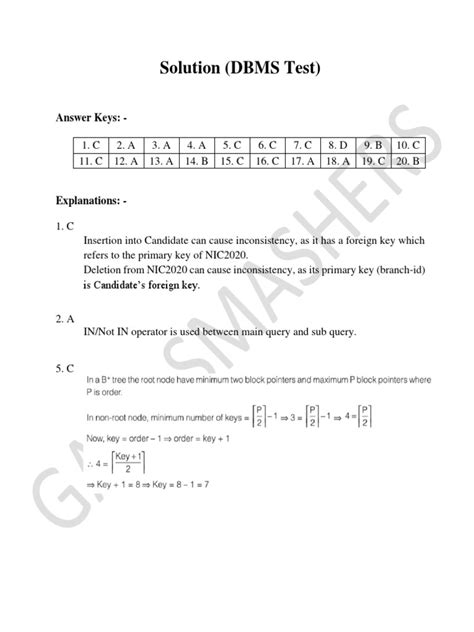 dbms test solution pdf