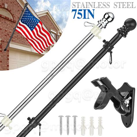 Ft Flag Pole Kit Heavy Duty Bracket Or Metal Pole W Rotating Rings
