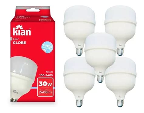 Kit 5 Lâmpadas Led 30w Bulbo E27 6500k Branco Frio Kian Frete grátis