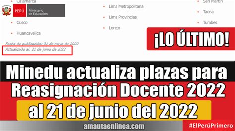 Minedu Actualiza Plazas Para Reasignaci N Docente Al De Junio