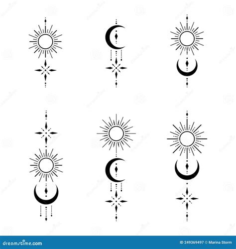 Conjunto De Tatuajes De Trabajo Negro Con Estrella De Luna De Sol