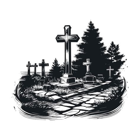 Premium Vector Vector Retro Cemetery Sketch Hand Drawn Vector