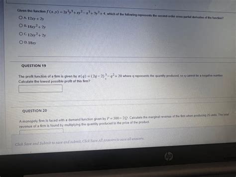 solved given the function f x y 2x2y3 xy2−x3 3y2 4 which