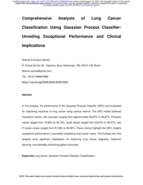 pdf comprehensive analysis of lung cancer classification using gaussian process classifier