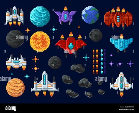 Level Permainan Arcade Pertempuran Luar Angkasa Pixel Art Galactic