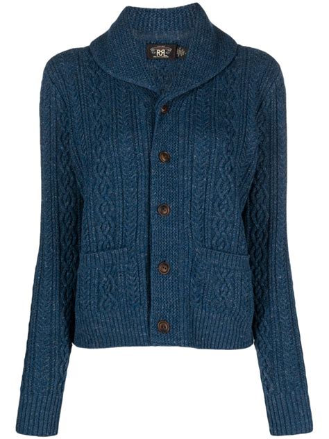 Ralph Lauren RRL Shawl Collar Cable Knit Cardigan Blue FARFETCH