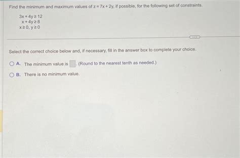 solved find the minimum and maximum values of z 7x 2y