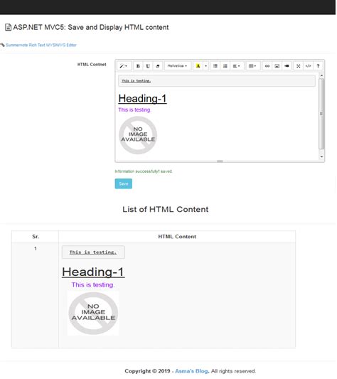 how to save and display html content in asp mvc5 asma s blog