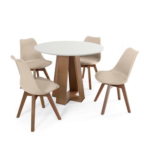 Mesa De Jantar Redonda Styllo Cm Off White Cadeiras Leda