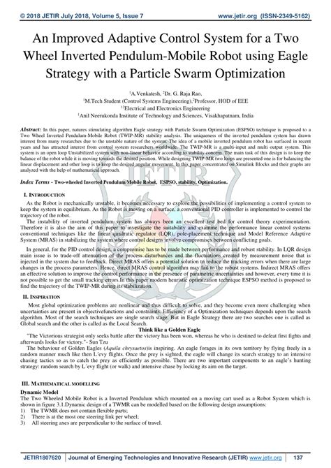 pdf an improved adaptive control system for a two wheel inverted pendulum mobile robot using