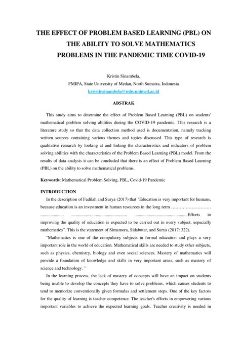 pdf the effect of problem based learning pbl on the ability to solve mathematics problems in