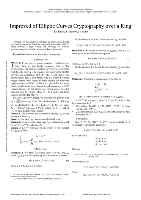 pdf improved of elliptic curves cryptography over a ring