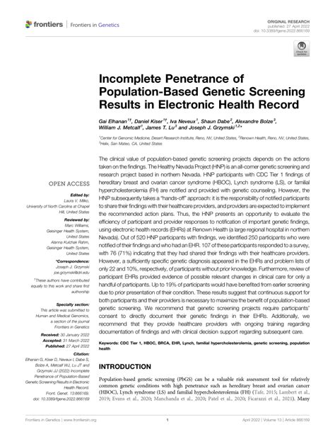 pdf incomplete penetrance of population based genetic screening results in electronic health
