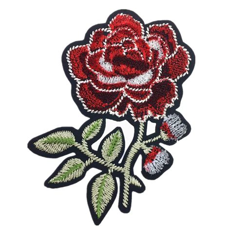 5pc 11x8cm Rose Flocking Embroidery Patch Flower Embroidered Applique