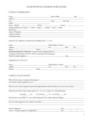 Fillable Online Intake Packet HaasPT Docx Fax Email Print PdfFiller