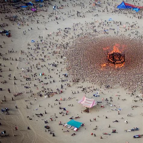 Award Winning Drone Shot Of Burning Man During The Man Stable Diffusion