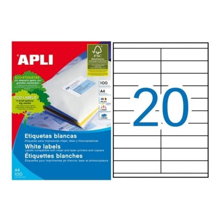 Caja De 500 Hojas De Etiquetas Adhesivas Blancas Con Cantos Rectos Apli