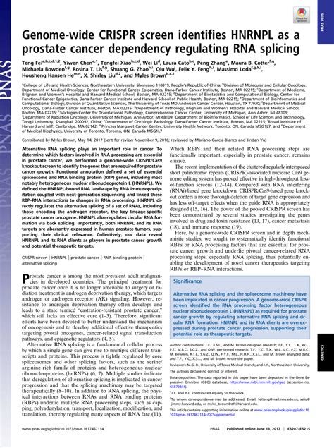 Pdf Genome Wide Crispr Screen Identifies Hnrnpl As A Prostate Cancer