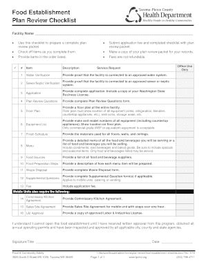Fillable Online Food Establishment Plan Review Checklist TPCHD Fax
