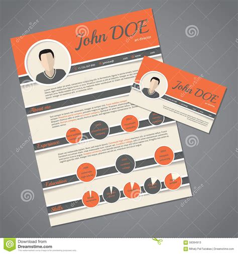 Resume Cv Template With Business Card Stock Vector Illustration Of