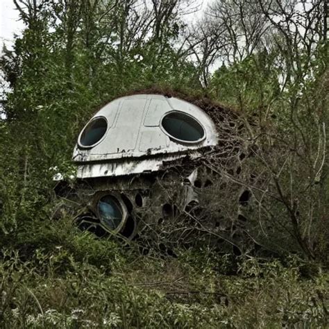 Abandoned Spaceship Deteriorating And Overgrown Stable Diffusion