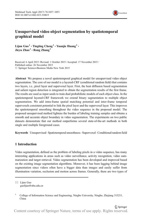 unsupervised video object segmentation by spatiotemporal graphical model request pdf