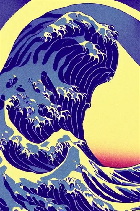 Synthwave Poster Inspired By The Great Wave Off Stable Diffusion