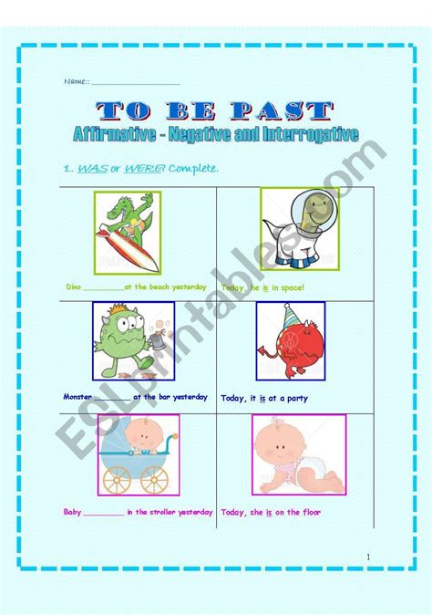 English Worksheets To Be Past Aff Neg Int