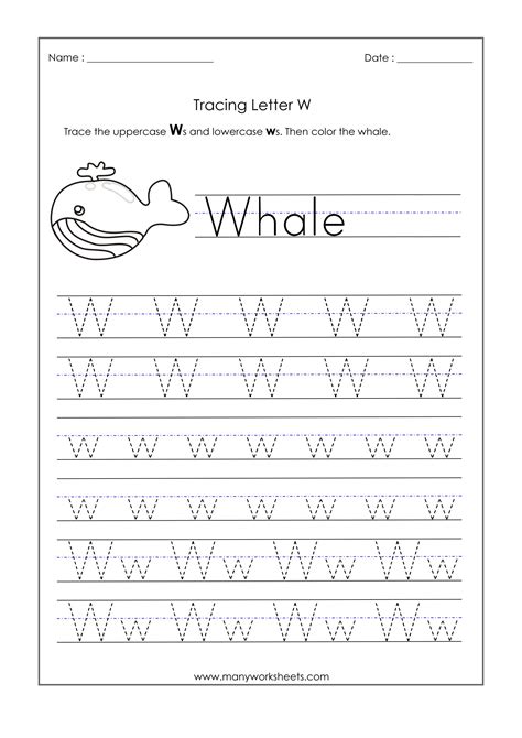 W Tracing Sheets For Preschoolers