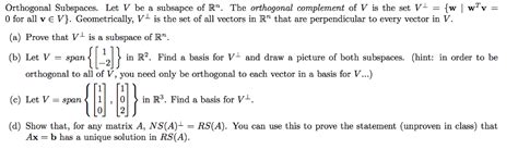 solved orthogonal subspaces let v be a subsapce of rn the