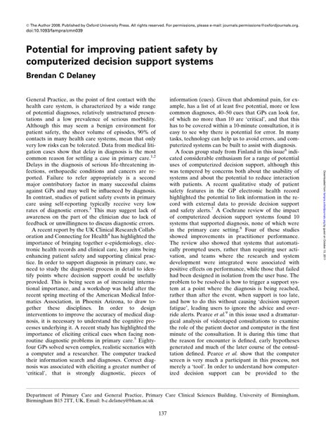 pdf potential for improving patient safety by computerized decision support systems