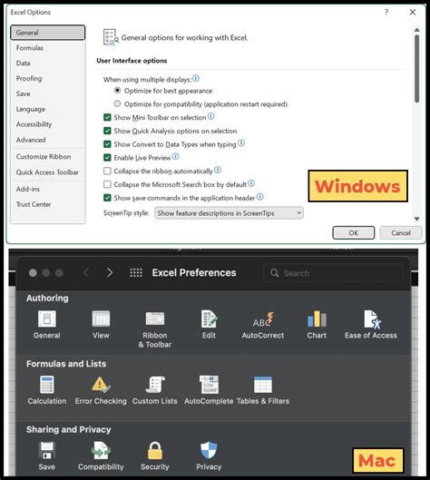 excel options mac and windows [excel tutorial]