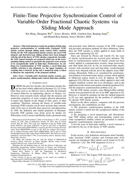 pdf finite time projective synchronization control of variable order fractional chaotic