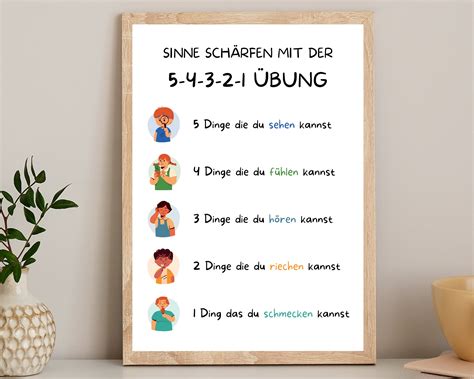 Achtsamkeitsübung Poster für Kinder zum Ausdrucken Atemübung 5 Sinne