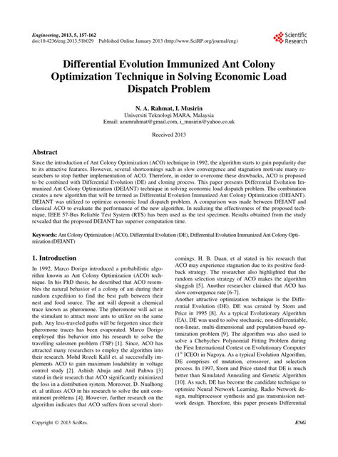 pdf differential evolution immunized ant colony optimization technique in solving economic