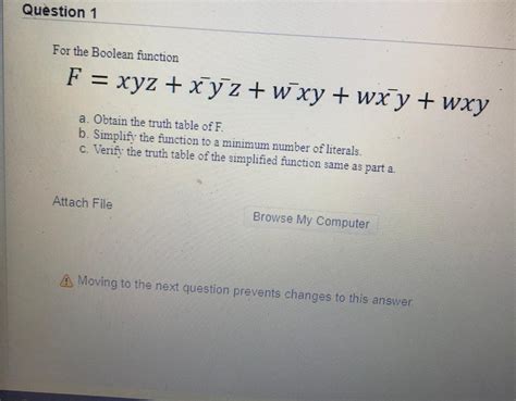 solved question 1 for the boolean function f xyz xyz