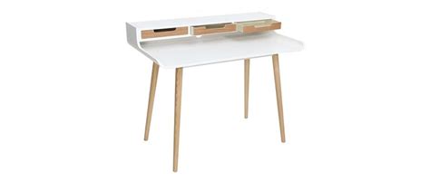 Bureau Scandinave Bois Et Blanc 3 Tiroirs L110 Cm OPUS Miliboo