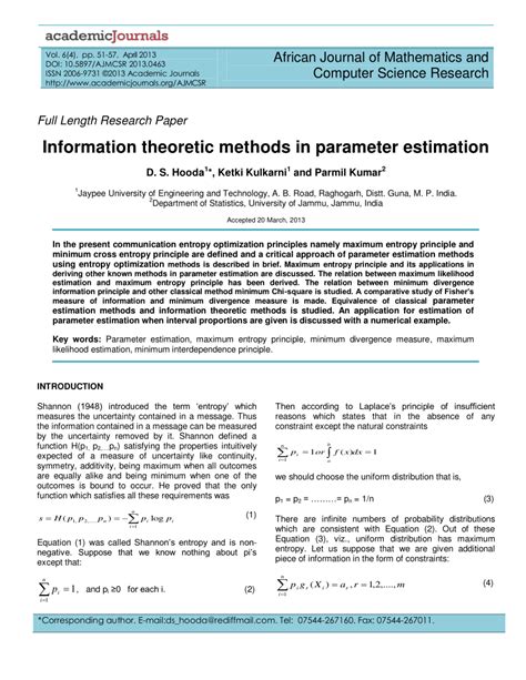 pdf information theoretic methods in parameter estimation