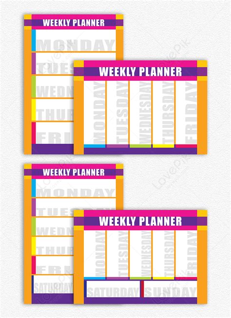Simple Bold Bright Colourful Modern Weekly Planner Landscape Template