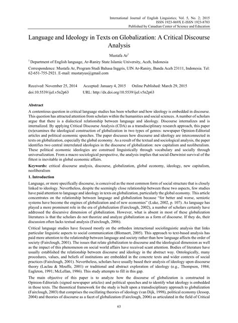 pdf language and ideology in texts on globalization a critical discourse analysis