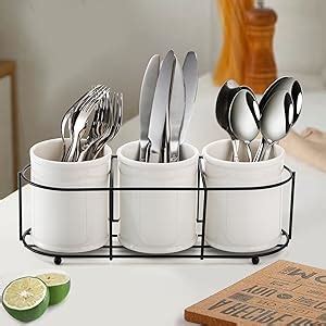 Bekith Piece Ceramic Silverware Caddy With Metal Rack Utensil Holder