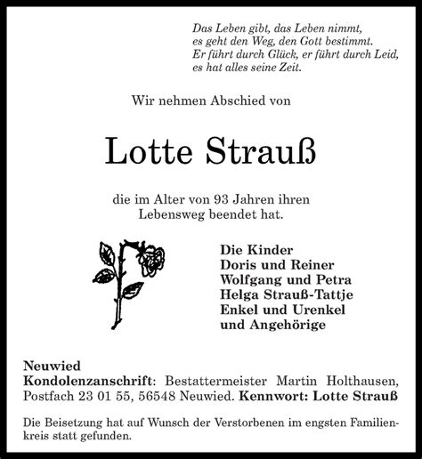 Traueranzeigen von Lotte Strauß rz trauer de