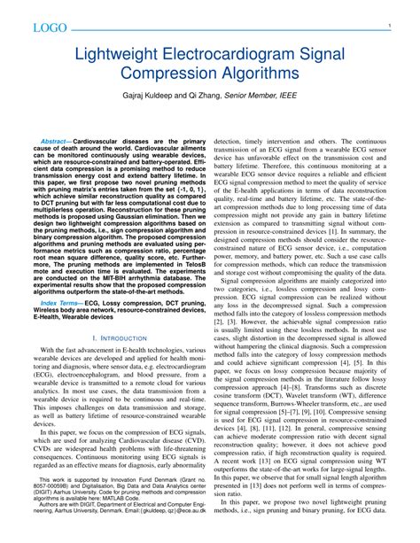 pdf lightweight electrocardiogram signal compression algorithms