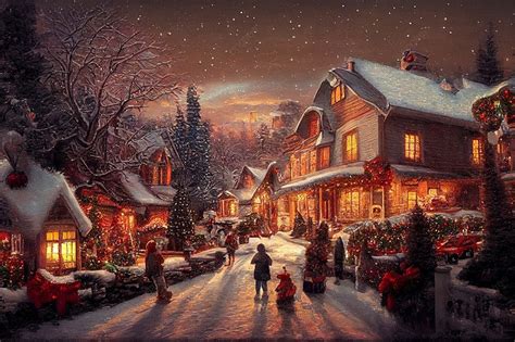 Fond Paysage Dhiver De Noël Avec Petit Village Décoré Pour Noël Photo