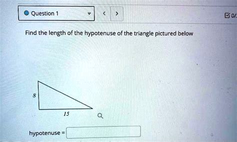 solved question 1 find the length of the hypotenuse of the triangle pictured below hypotenuse
