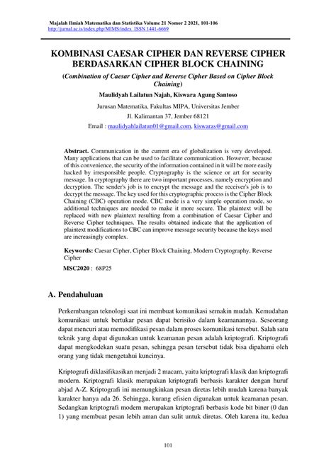 pdf kombinasi caesar cipher dan reverse cipher berdasarkan cipher block chaining
