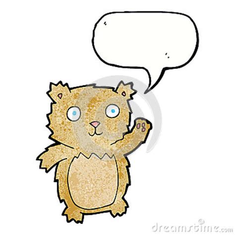 Cartoon Waving Teddy Bear With Speech Bubble Stock Illustration
