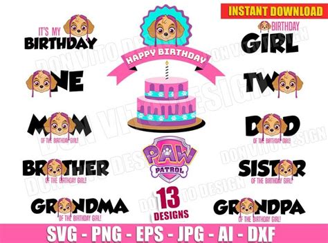 Skye Paw Patrol Happy Birthday Svg