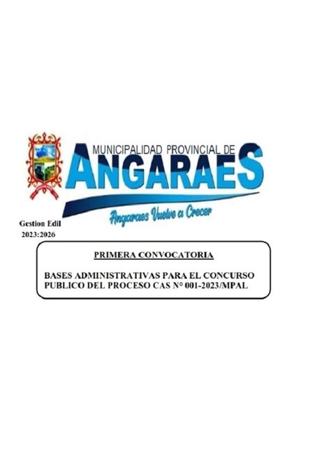 Primera Convocatoria CAS N 001 2023 MPAL Bases Para El Proceso