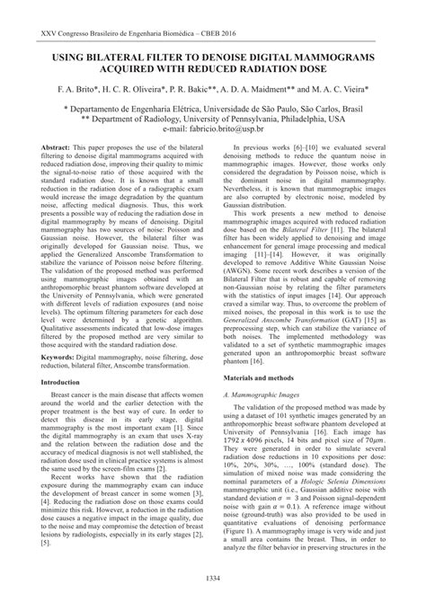 pdf using bilateral filter to denoise digital mammogram acquired with reduced radiation dose